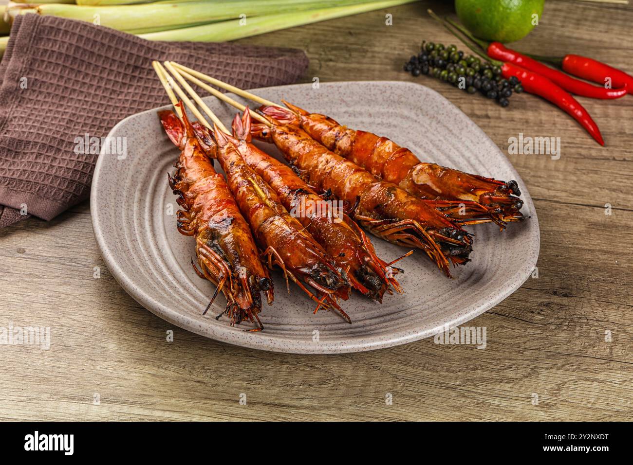 Tasty grilled tiger prawn snack appetizer Stock Photo - Alamy