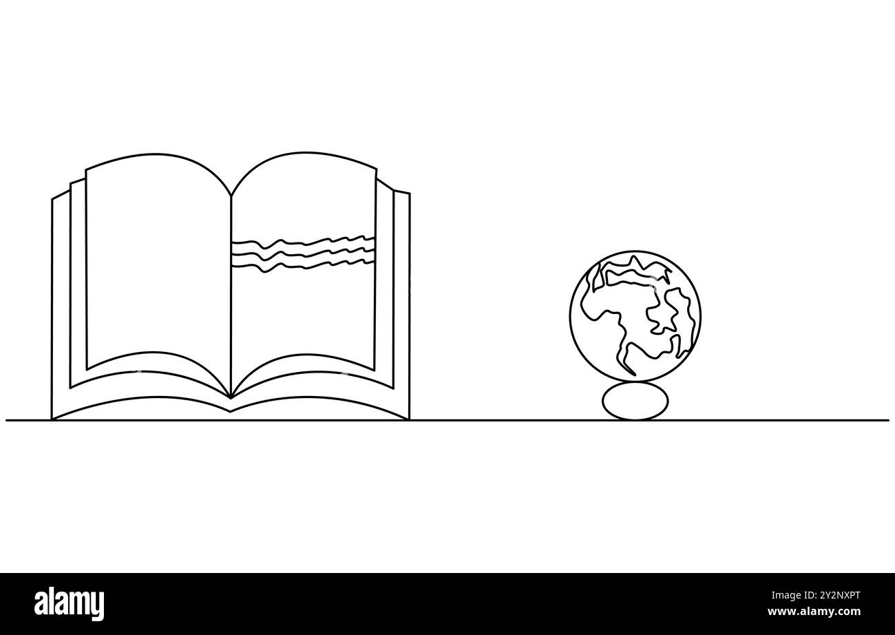 One line drawing of opened book isolated on white background ...