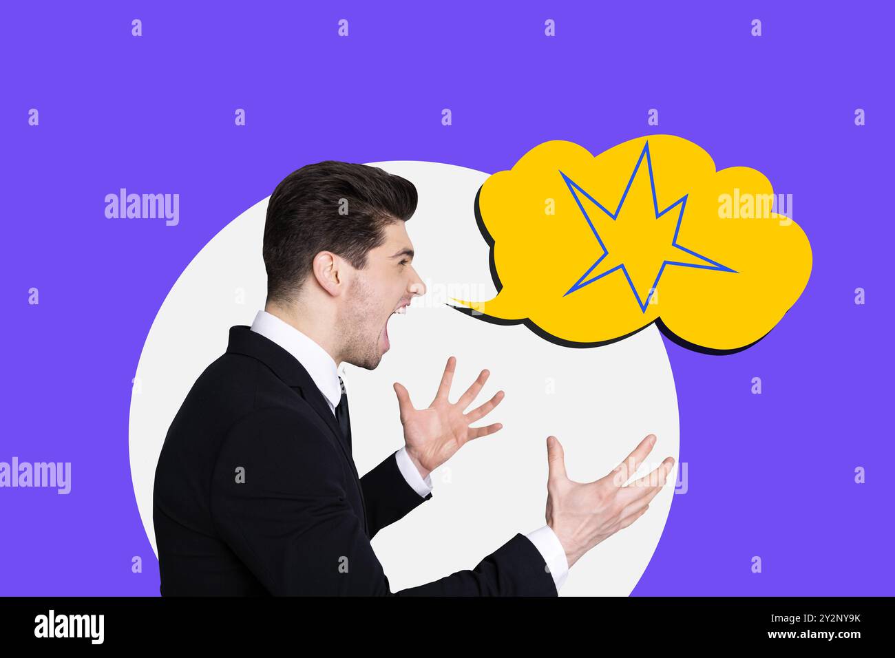 Composite photo collage of angry scream man wear formal clothes clouds ...