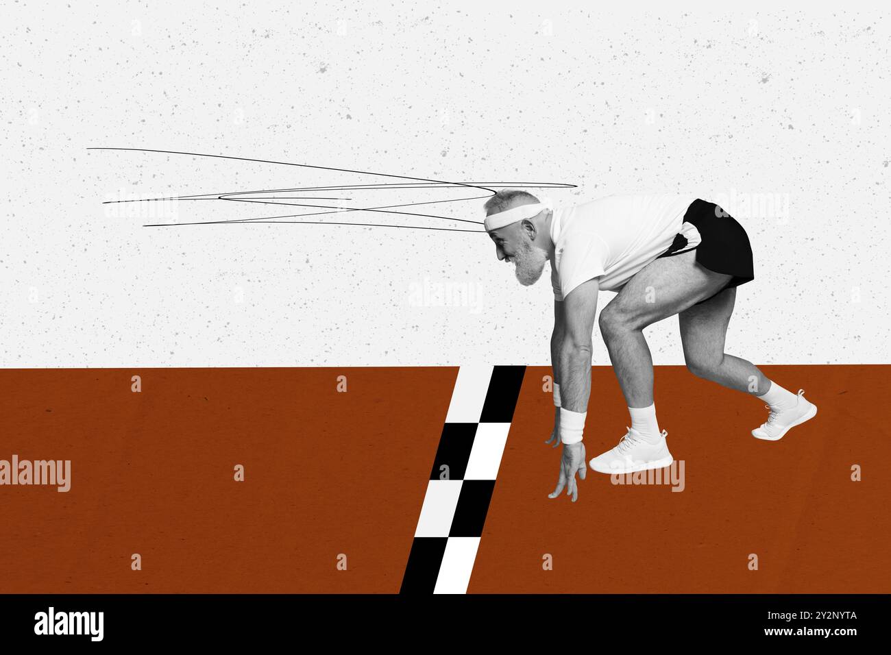 Creative collage picture elder man ready steady go race track ...