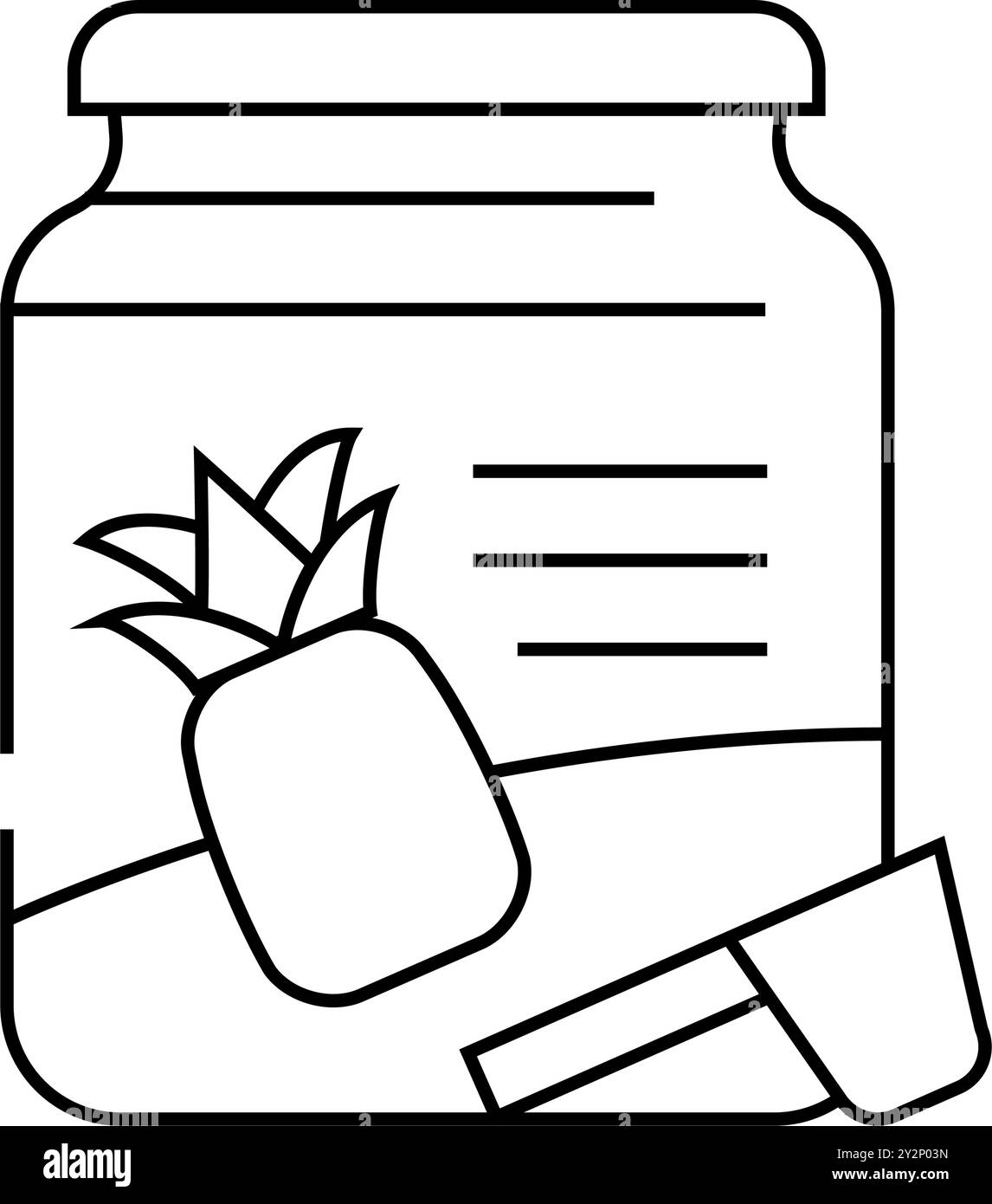 An illustration of a whole pineapple with green leaves Black and White ...