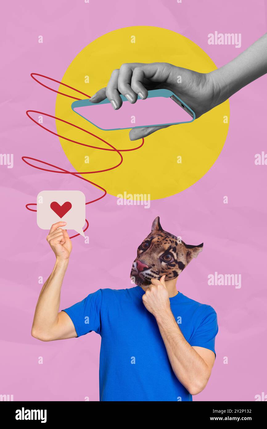 Composite trend artwork sketch collage of pink background man headless ...