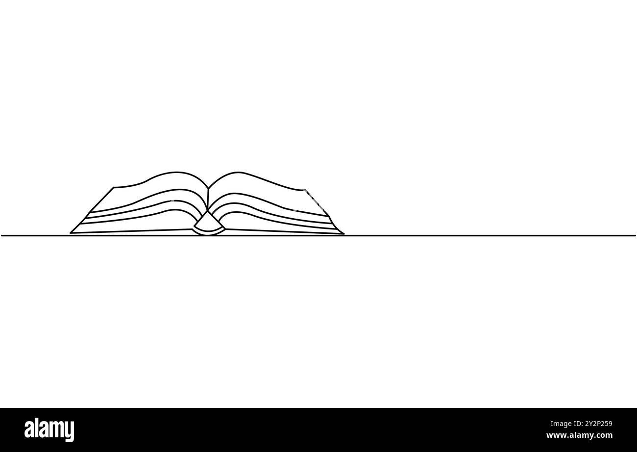One line drawing of opened book isolated on white background ...