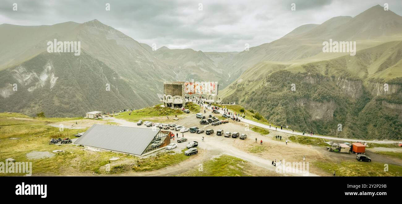 Aerial view of Russia–Georgia Friendship Monument located on the ...