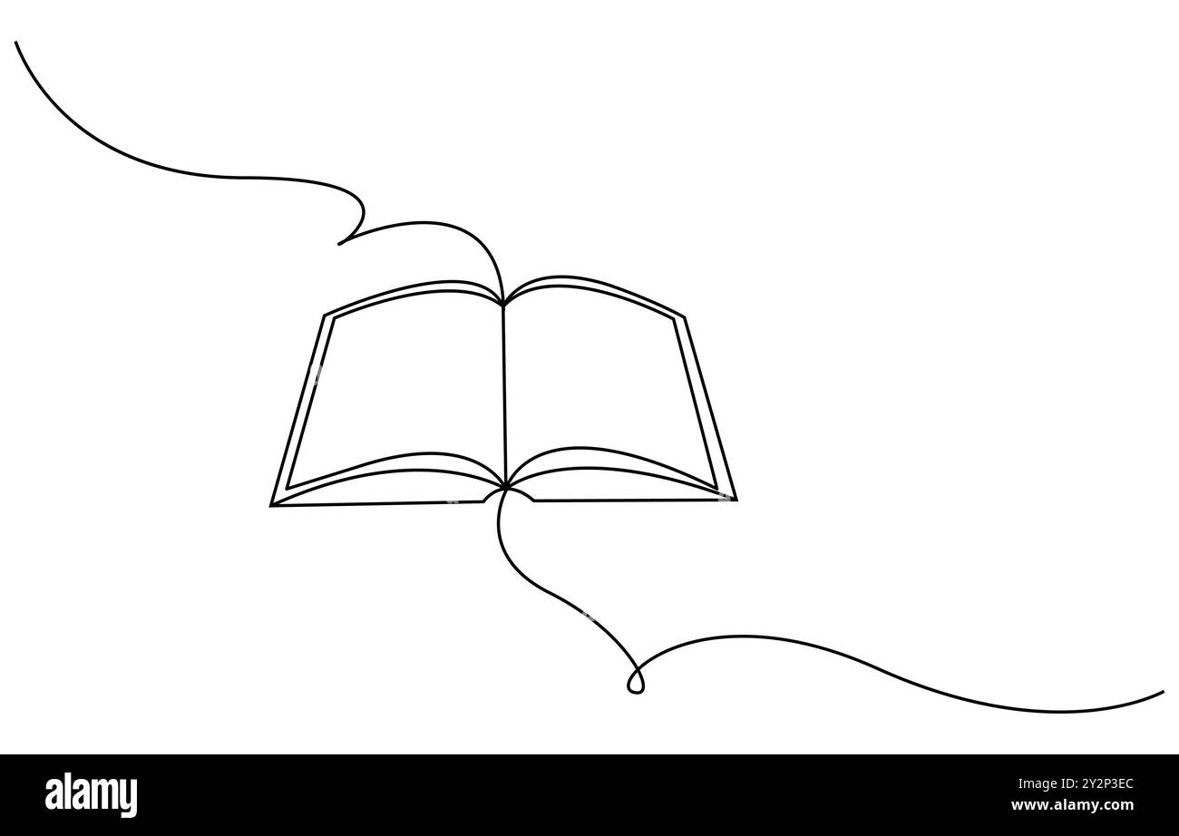 One line drawing of opened book isolated on white background ...