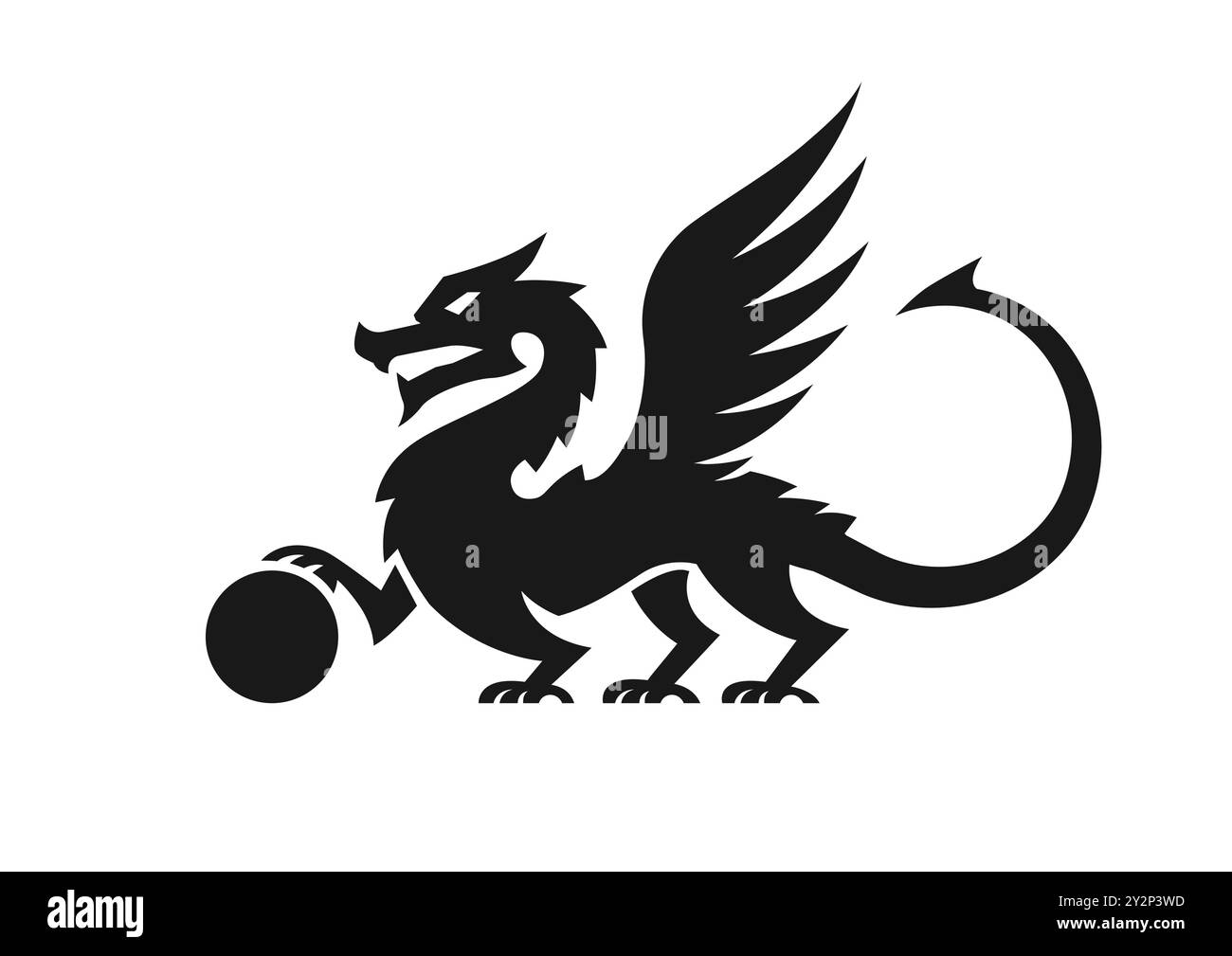 Heraldic Dragon with ball Silhouette on White background Vector Stock ...