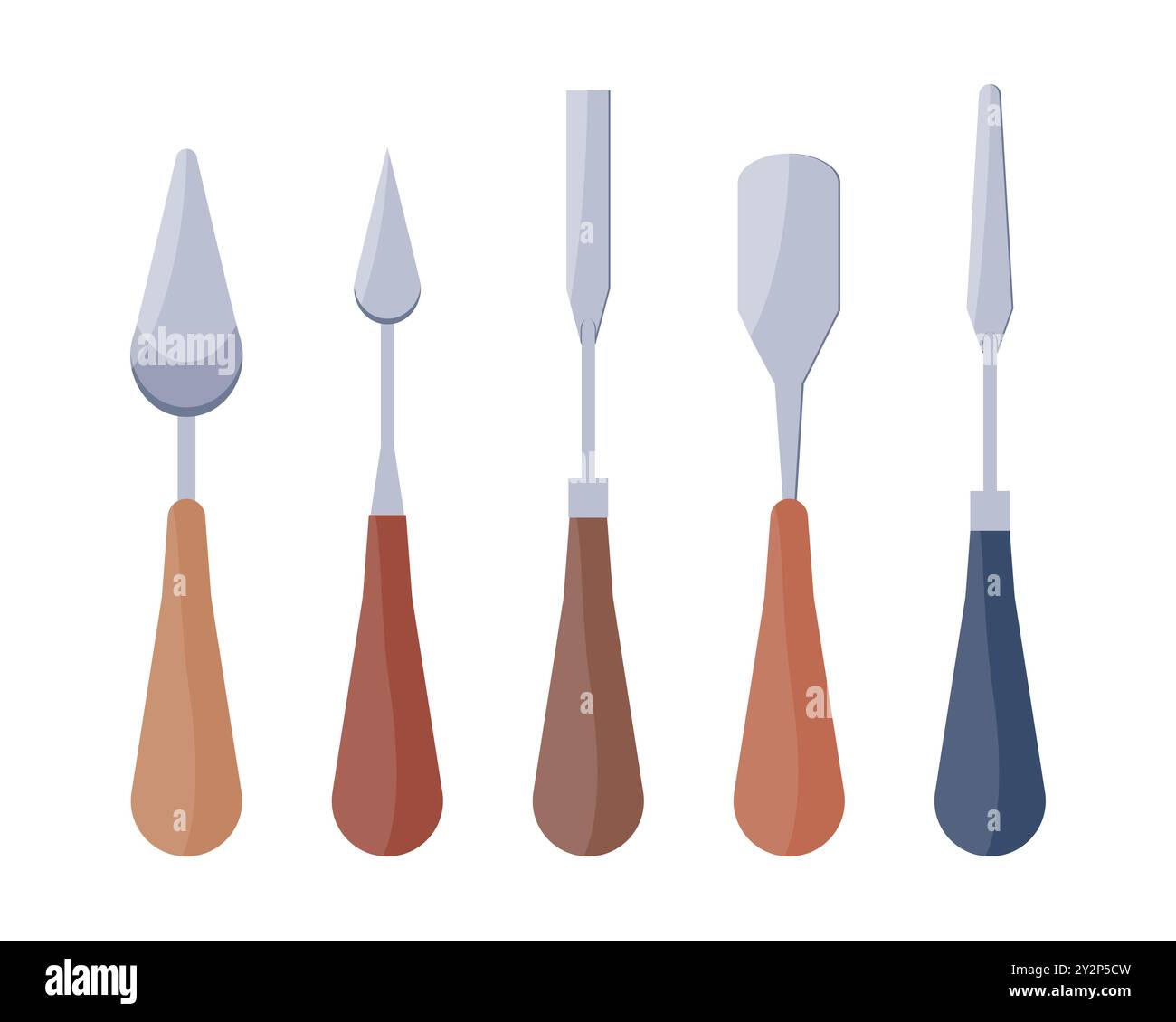 Set of palette knives of different shapes. Equipment for applying paint ...