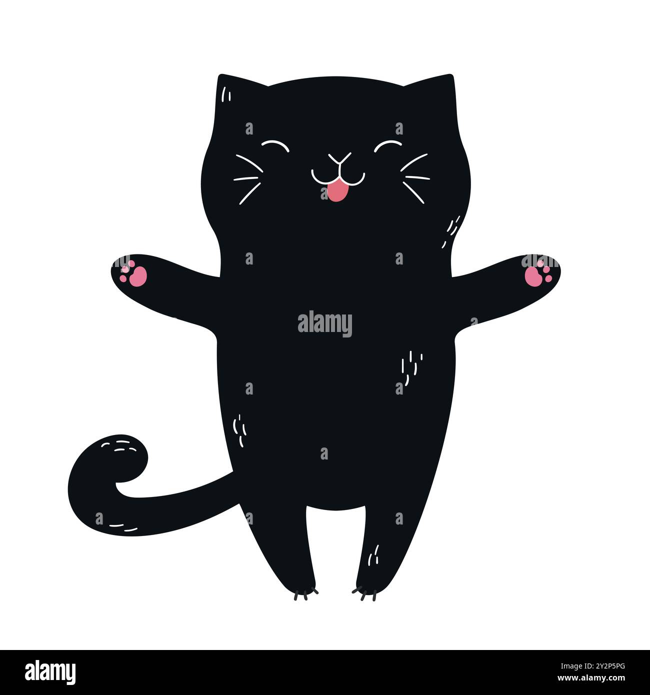 Hand drawn happy black cat opens arms for hug. Cute doodle cat isolated ...