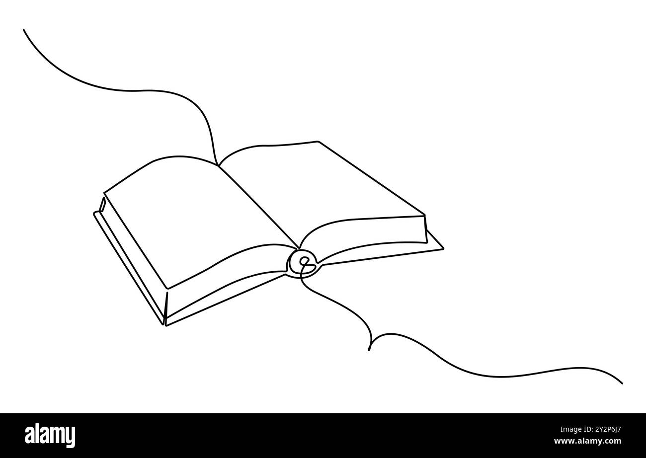 One line drawing of opened book isolated on white background ...