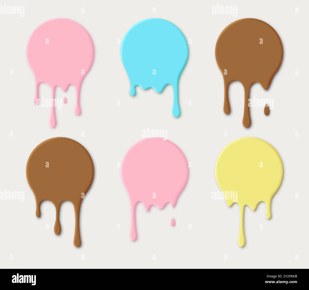 Round icons of flowing drip paint, milk yogurt or chocolate flowing ...
