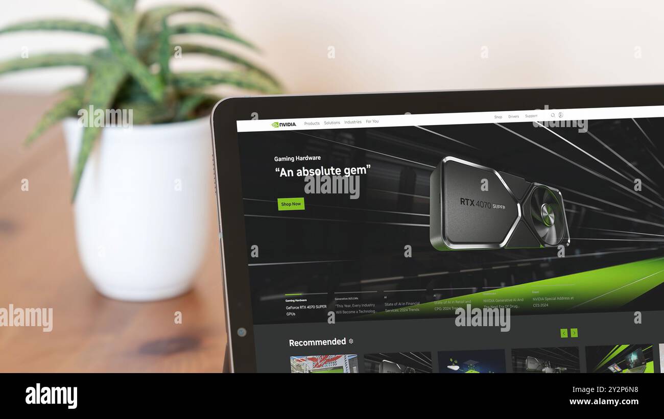 Istanbul, Turkey - 5 Sep 2024: Nvidia web site on a tablet screen ...