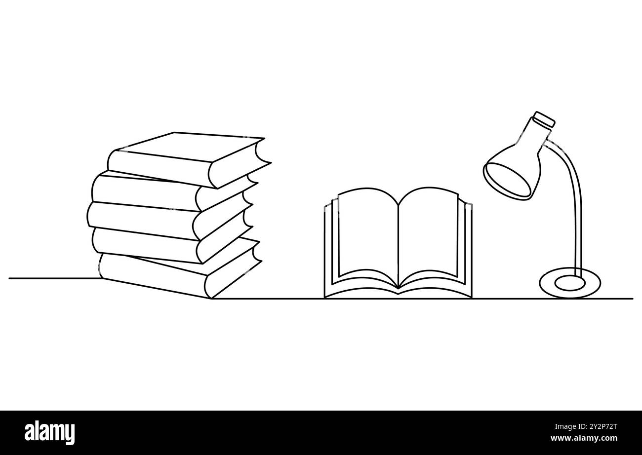 One line drawing of opened book isolated on white background ...