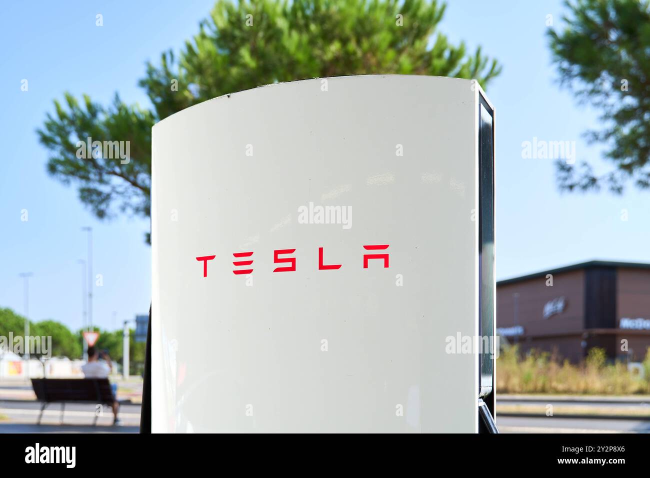 Koper, Slovenia - August 25, 2024: Tesla V4 Supercharger charging ...