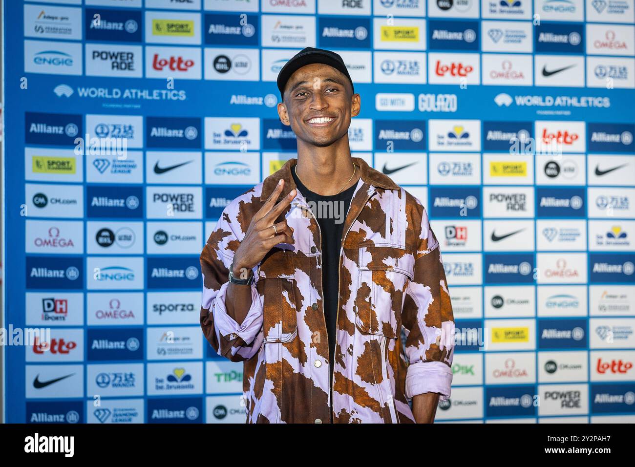 Brazilian runner Alison dos Santos pictured during a press conference ...