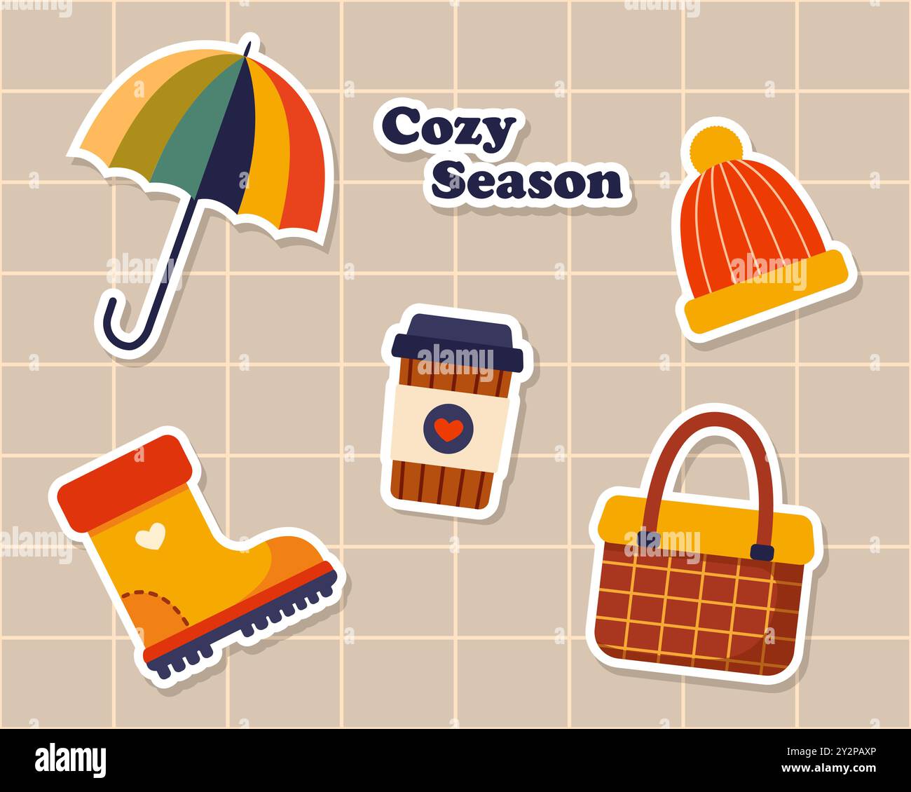Cozy season. Set of autumn stickers. Vector illustration Stock Vector ...