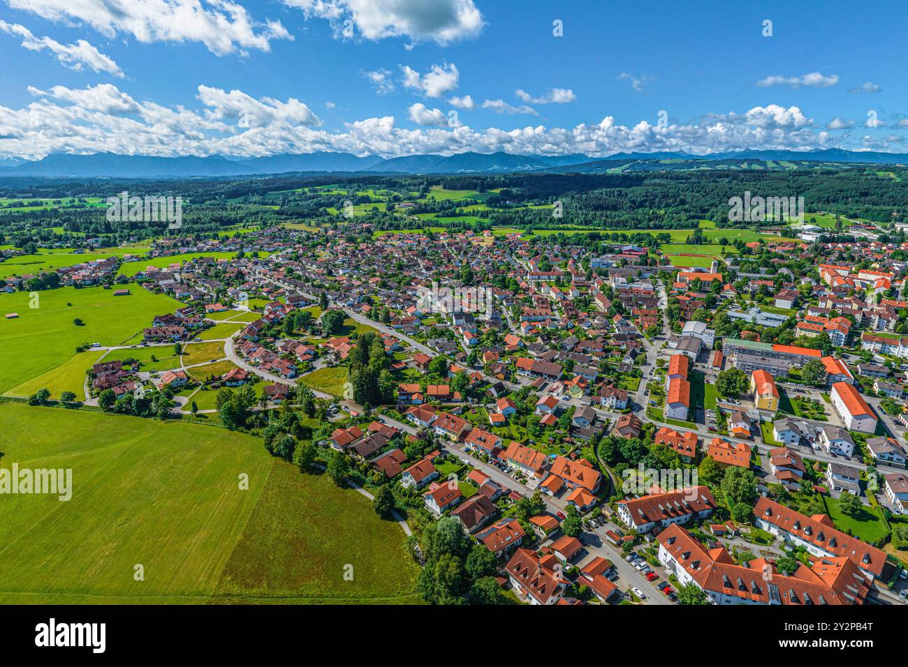 Aerial view of the market village of Peißenberg in Upper Bavaria Stock ...
