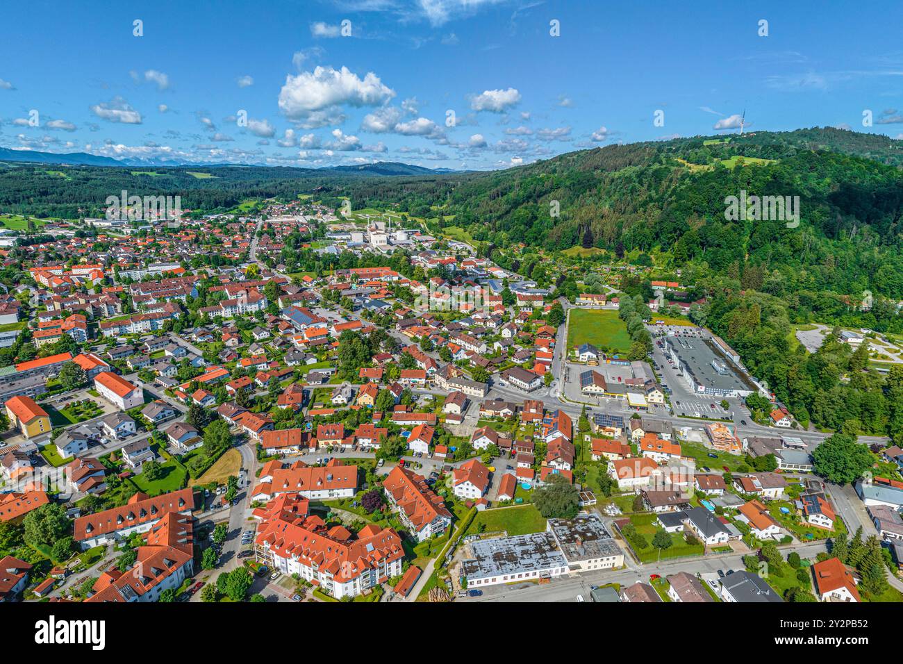 Aerial view of the market village of Peißenberg in Upper Bavaria Stock ...