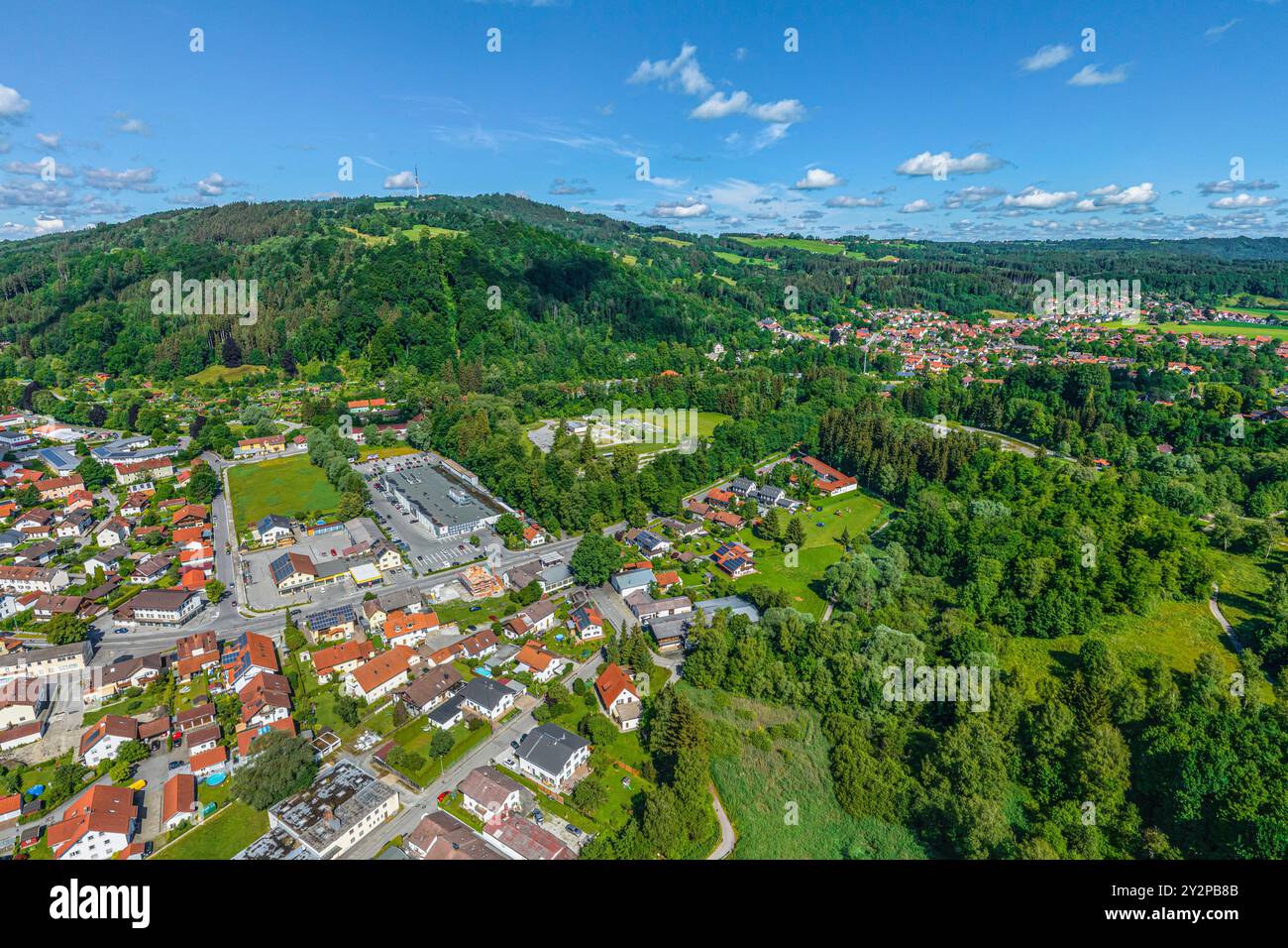 Aerial view of the market village of Peißenberg in Upper Bavaria Stock ...