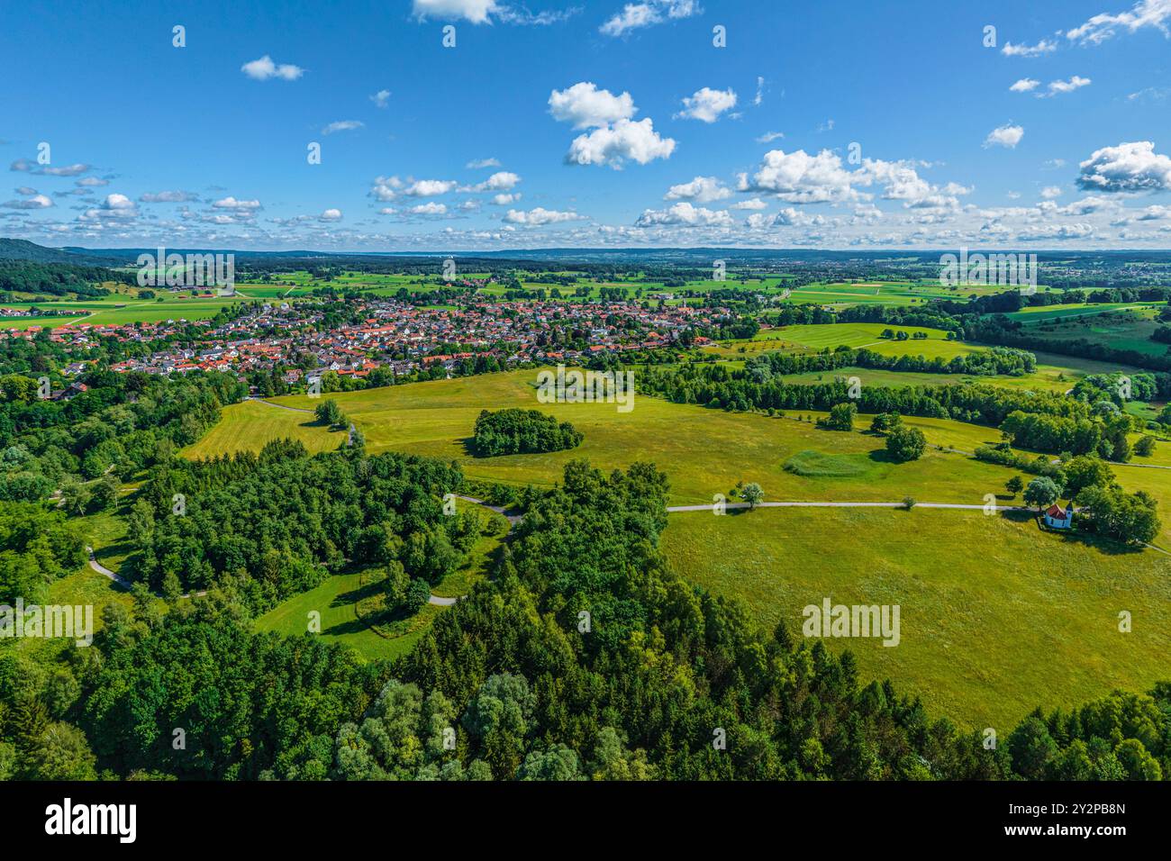 Aerial view of the market village of Peißenberg in Upper Bavaria Stock ...