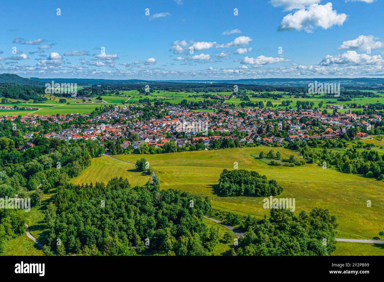 Aerial view of the market village of Peißenberg in Upper Bavaria Stock ...