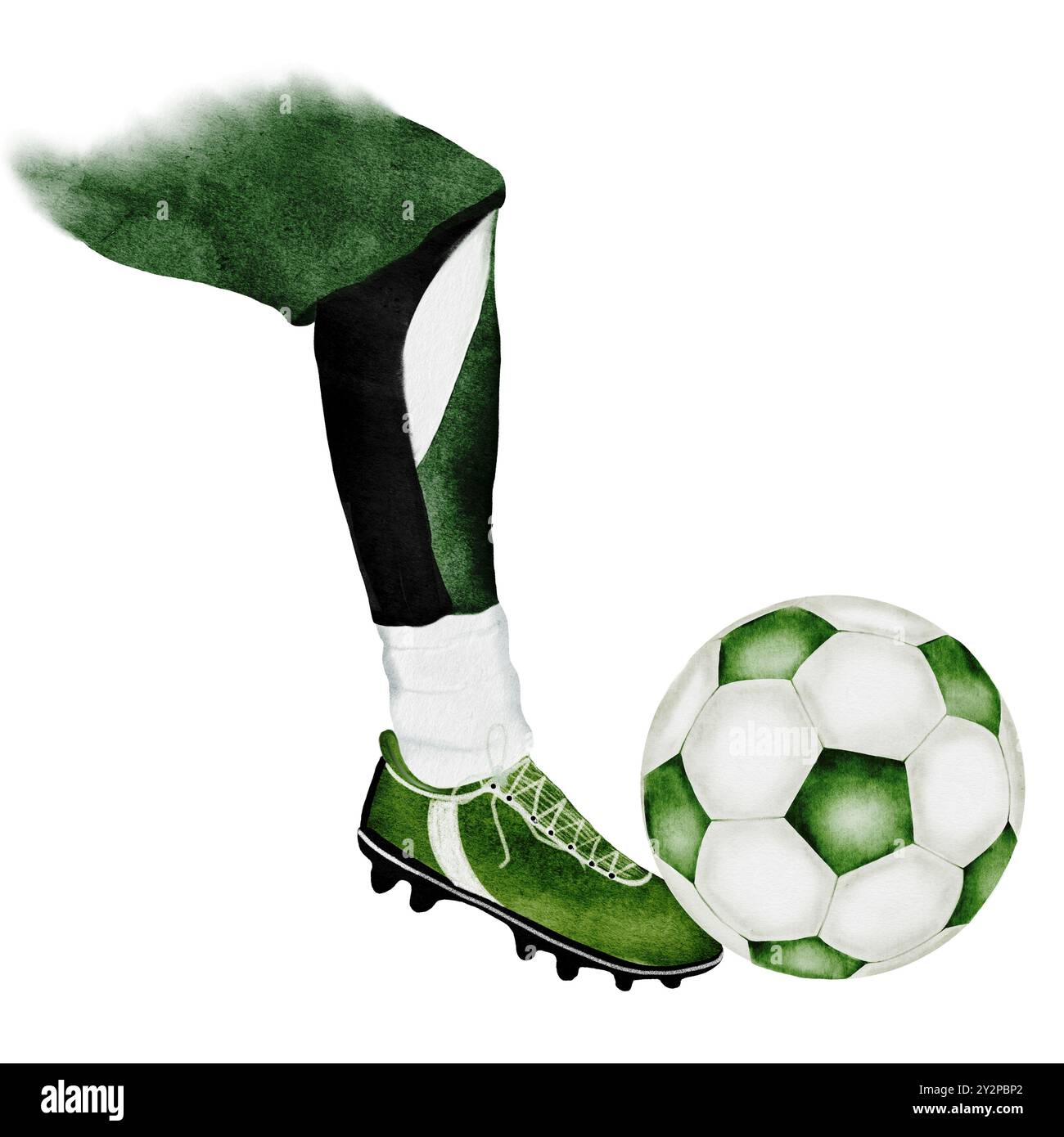 Football watercolor. Hand drawn composition of football player's leg ...