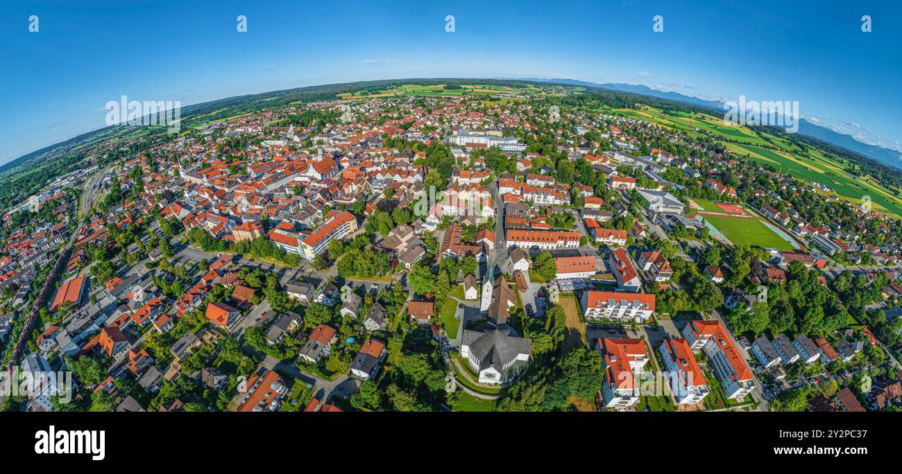 Aerial view over the district town of Weilheim in the Upper Bavarian ...