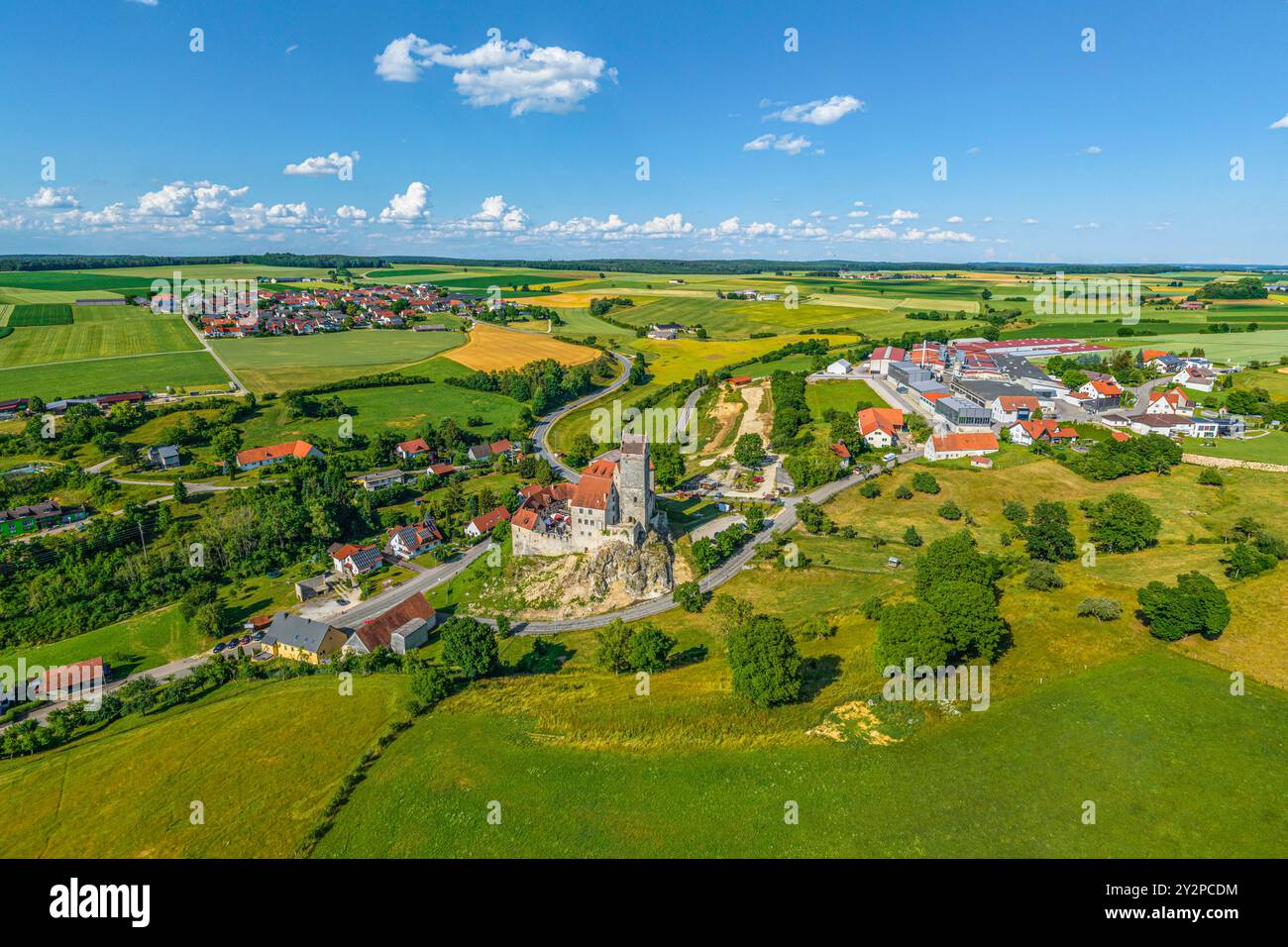 View of the Härtsfeld in the Swabian Ries-Alb around Katzenstein Castle ...