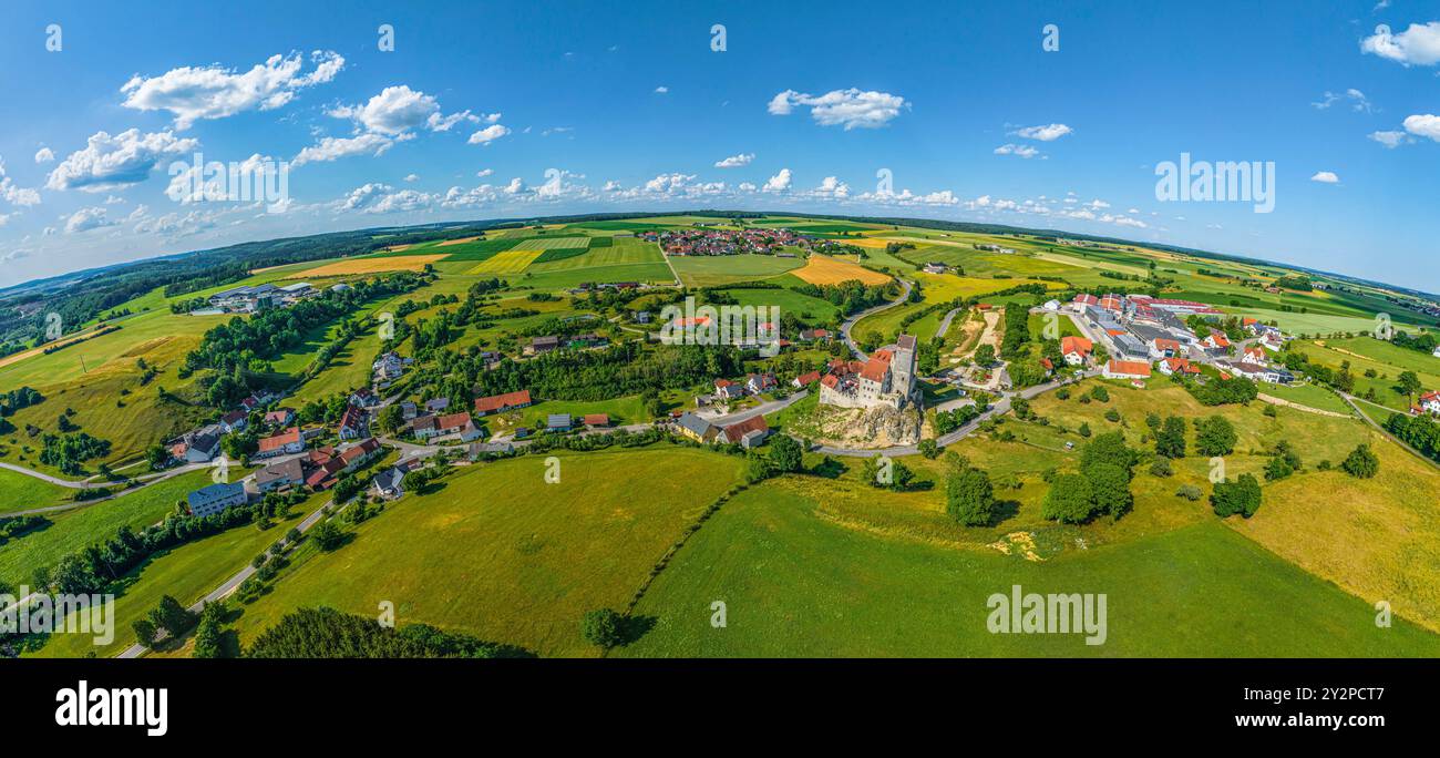 View of the Härtsfeld in the Swabian Ries-Alb around Katzenstein Castle ...