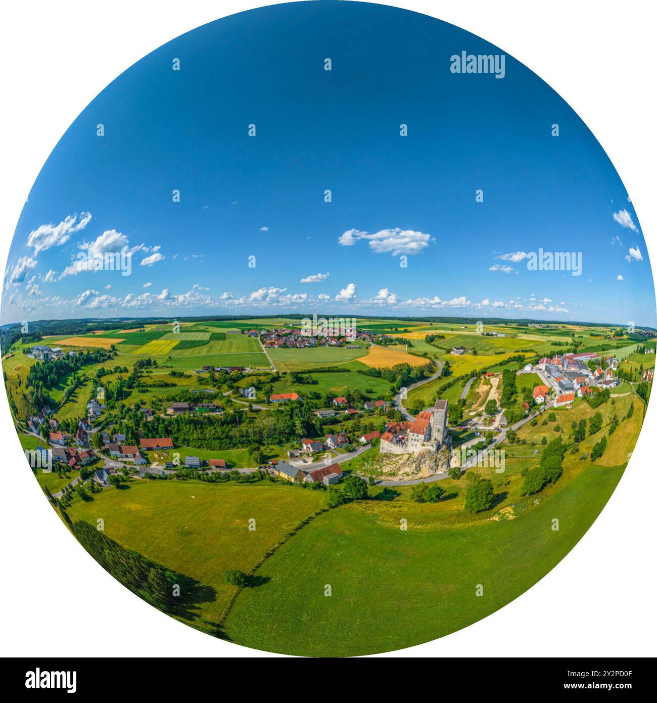 View of the Härtsfeld in the Swabian Ries-Alb around Katzenstein Castle ...