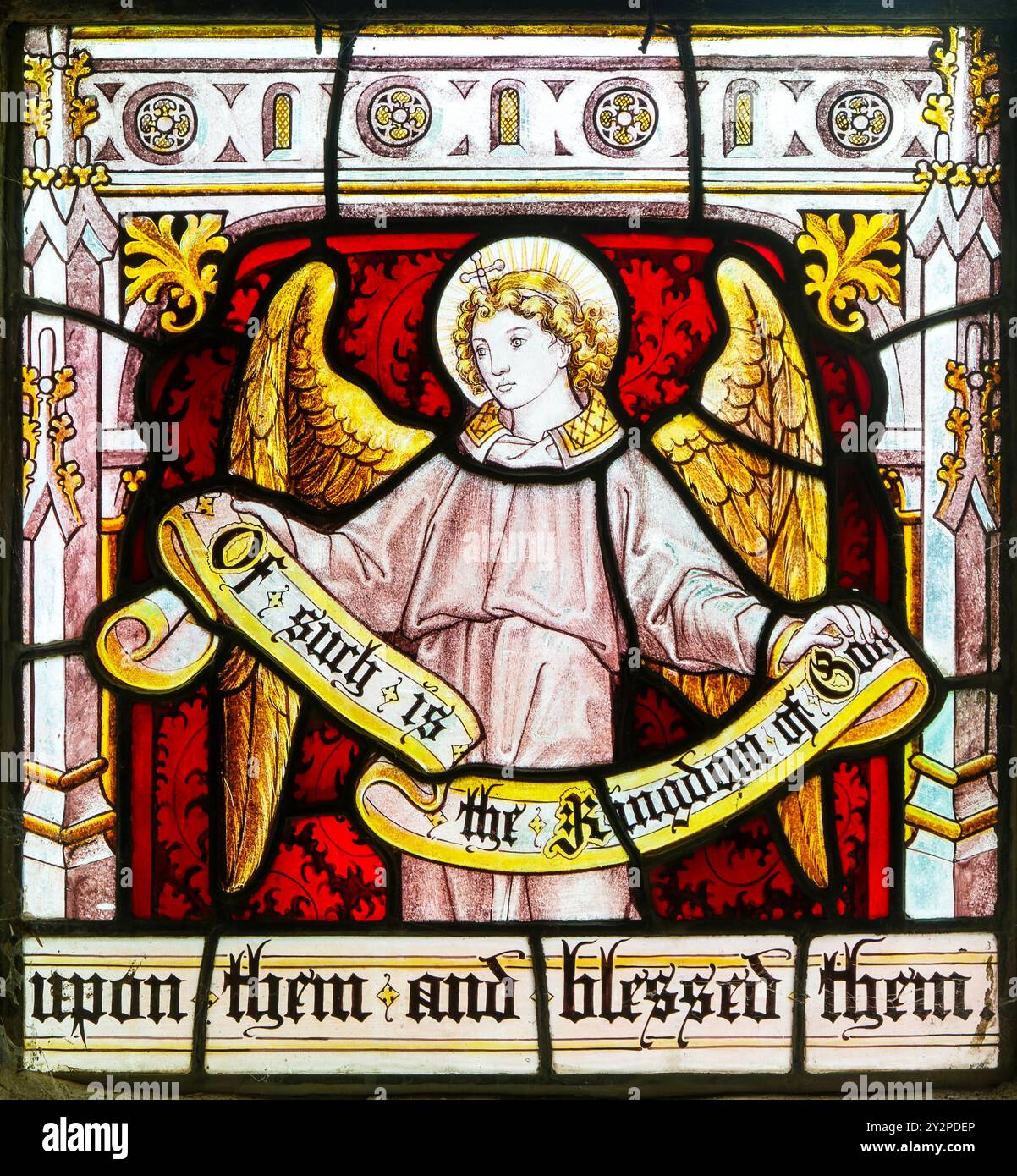 Detail of angel on stained glass window 'Suffer the Little Children' by ...