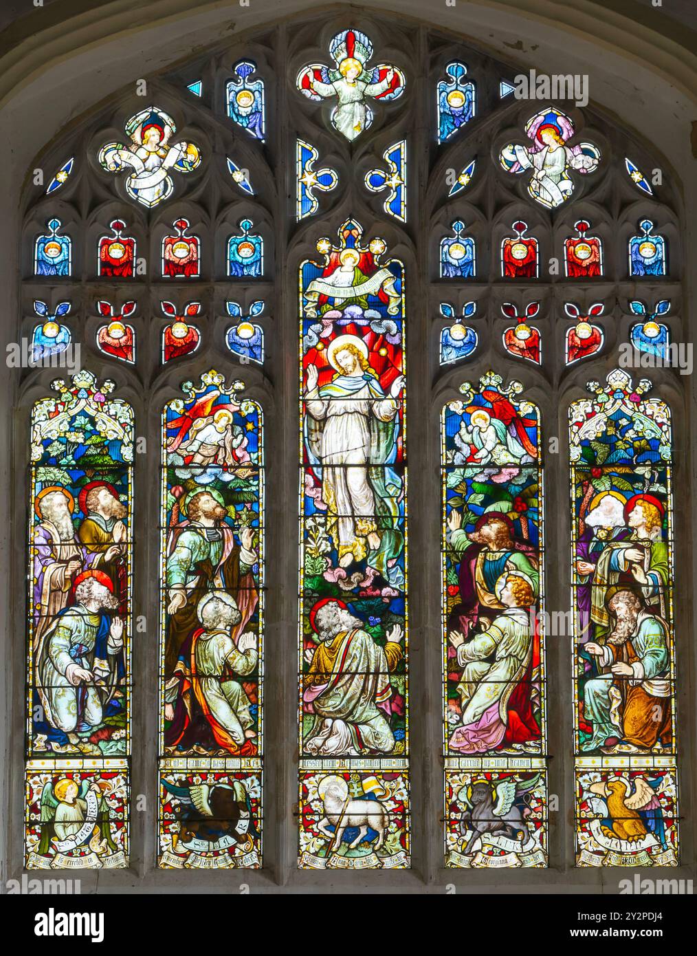 Stained glass east window depicting the Ascension by Heaton, Butler and ...
