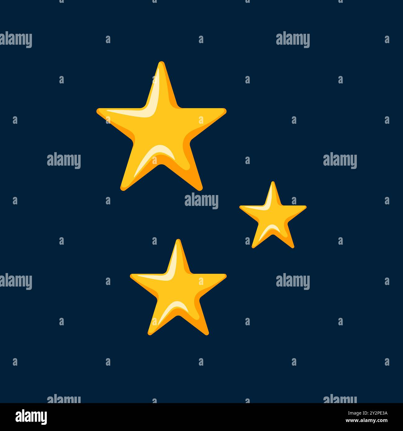 Three yellow stars set on a dark background. Cartoon style icon for ...