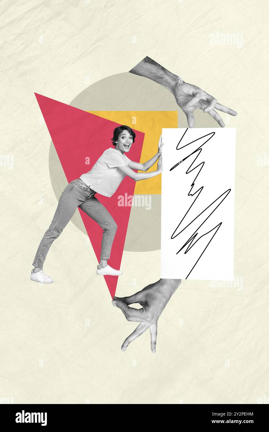 Composite sketch image trend artwork photo collage of two big hand hold ...