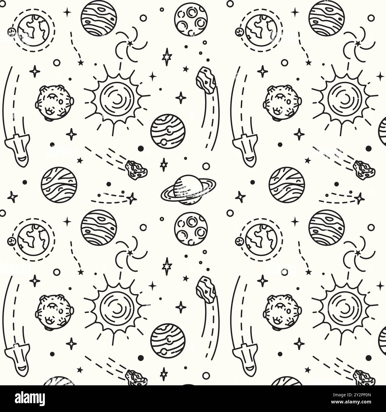 Hand drawn space elements seamless pattern. Space background. Space ...