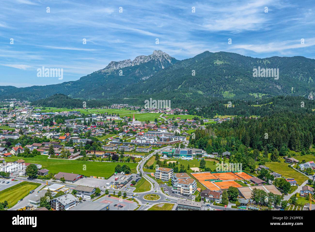 View of the Reutte Nature Park region in the Tyrolean Lechtal in summer ...