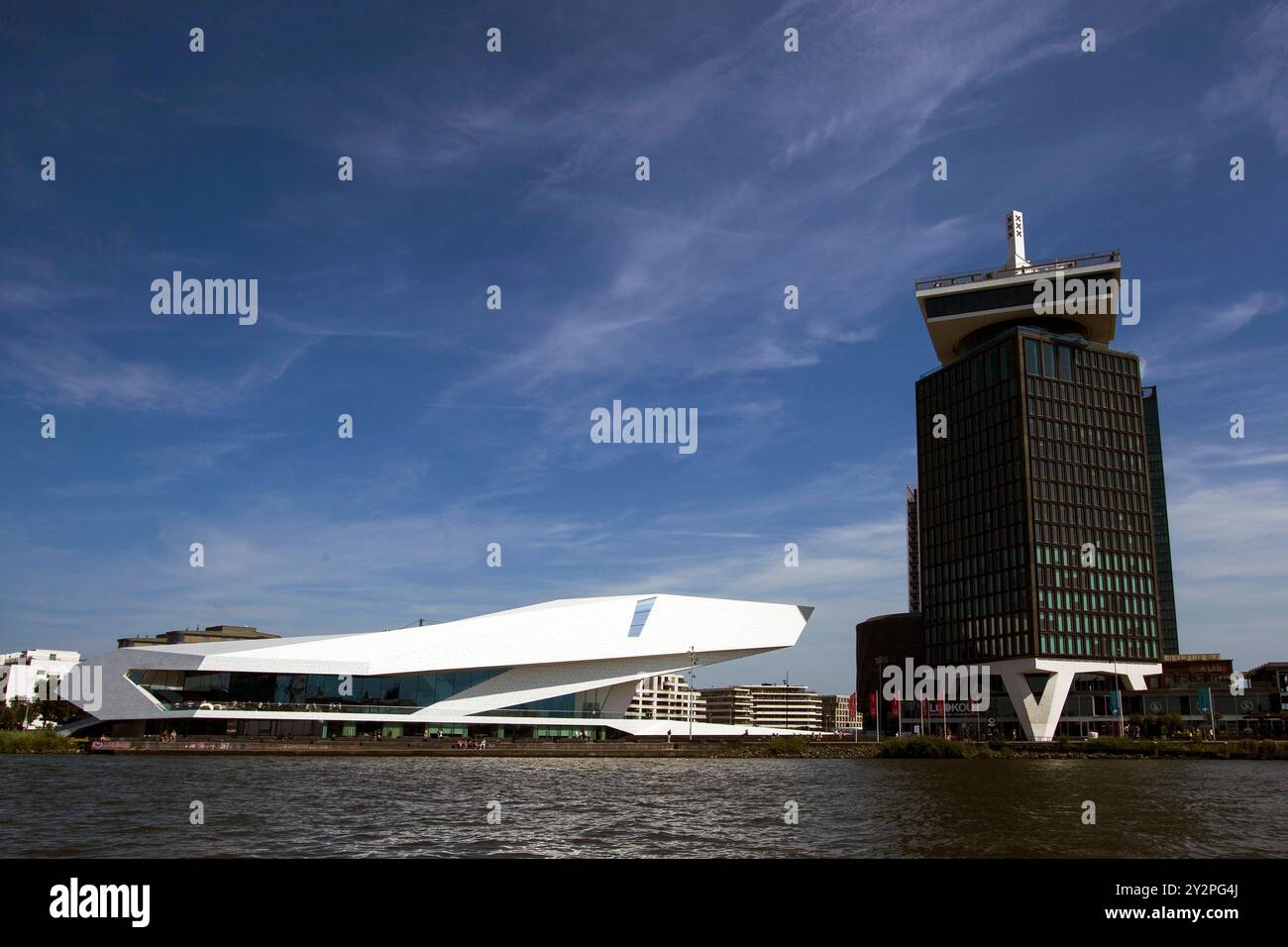 Amsterdam Cityscape, A DAM Tower right, A DAM Lookout and Film Museum ...