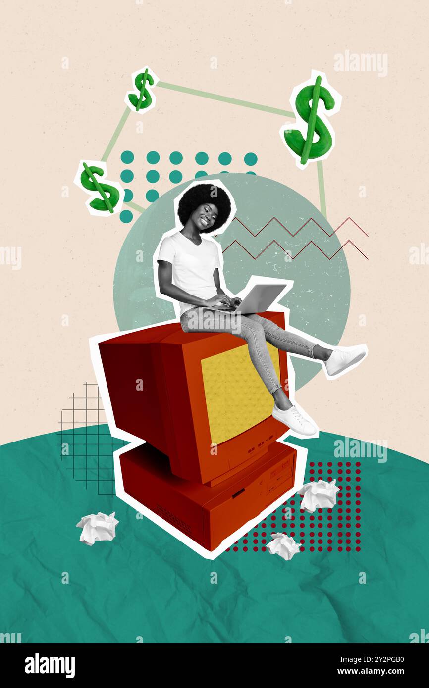 Trend artwork sketch image composite 3D collage of workspace graphic ...