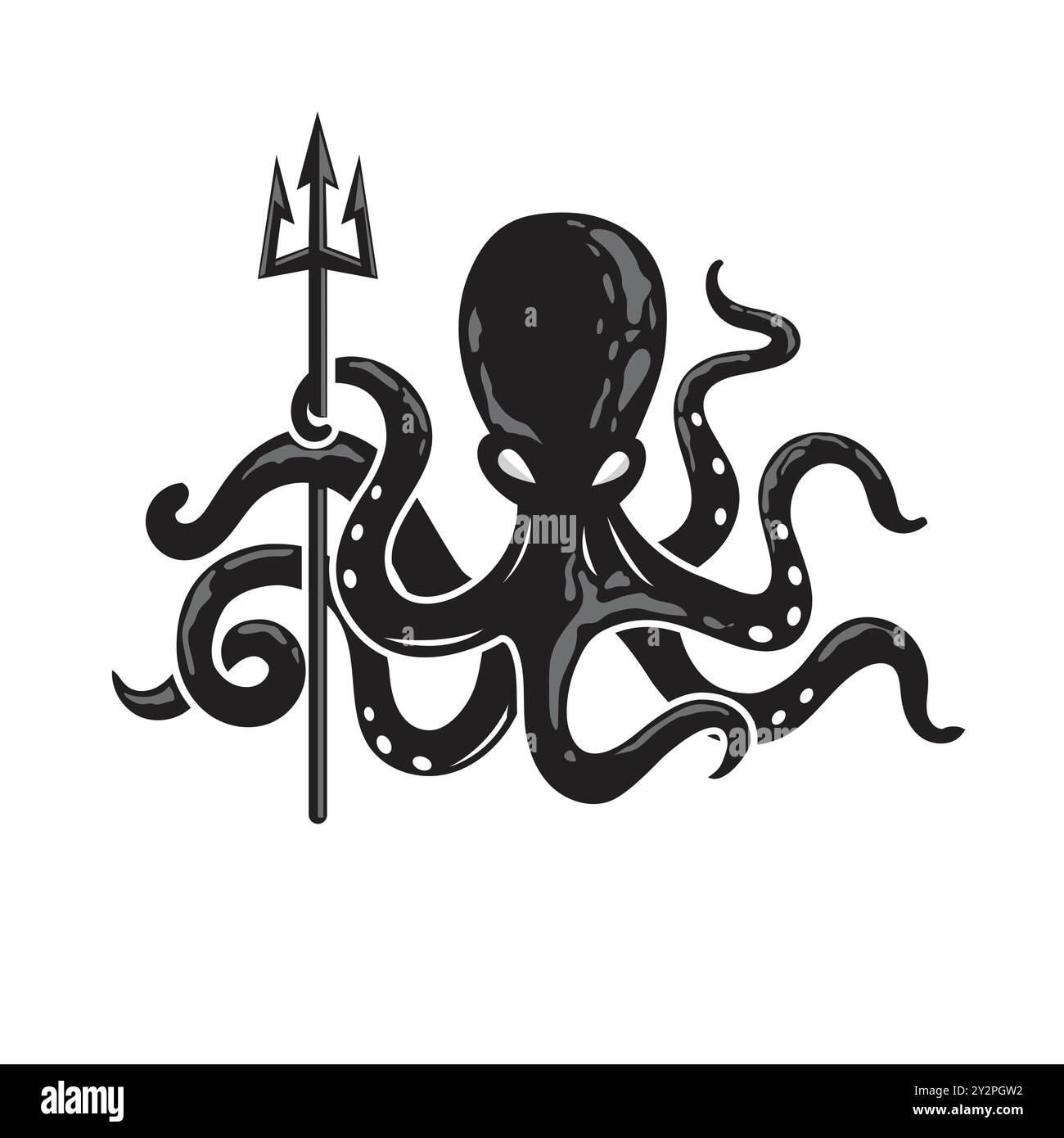 Beautiful Octopus holding trident,Stylized image of Octopus isolated ...