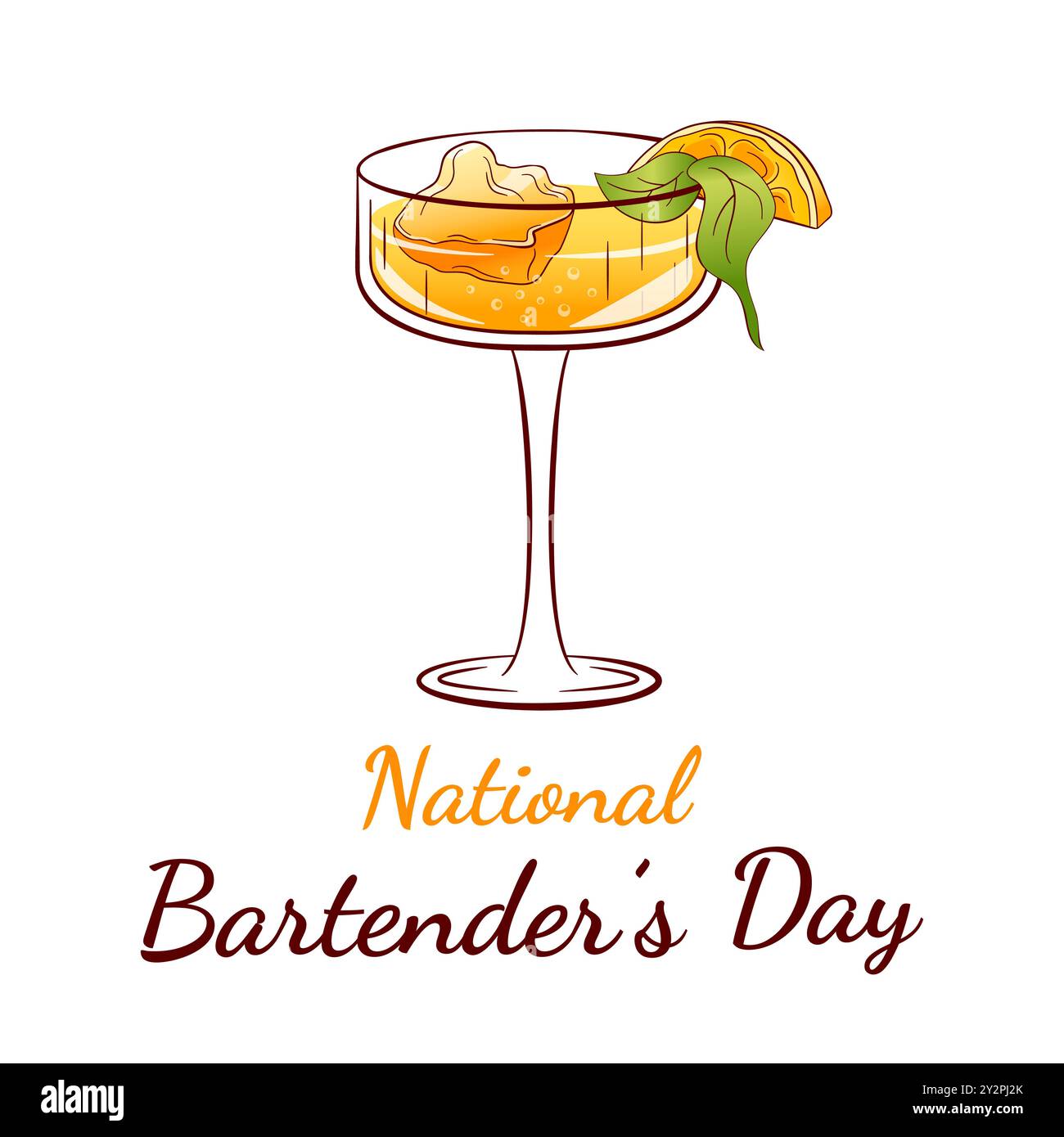 National Bartenders Day banner in line art style. Limoncello spritz ...