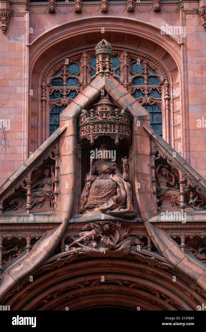 Architectural details including Queen Victoria at Victoria Law Courts ...