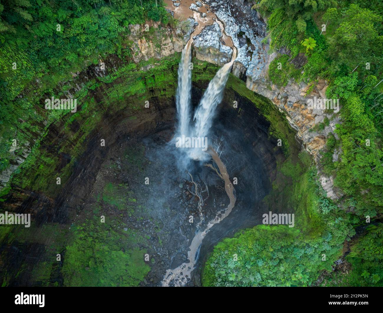 Aerial top view from above of Coban Sriti waterfall, Indonesia ...