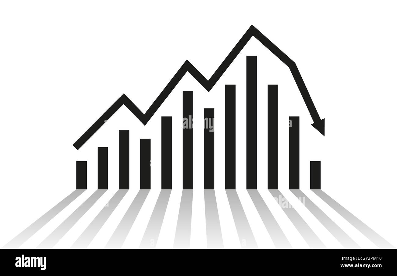 Diagram with recession and bankruptcy. Graph with decrease report. Business and finance vector ...