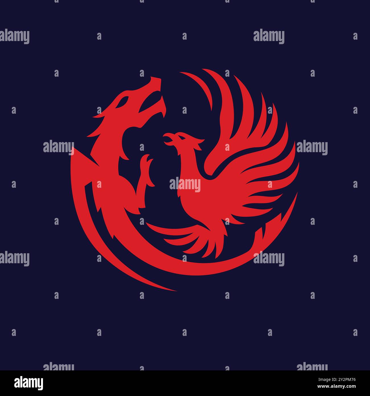 Silhouette of phoenix bird and dragon vector. Symbol of balance Stock ...