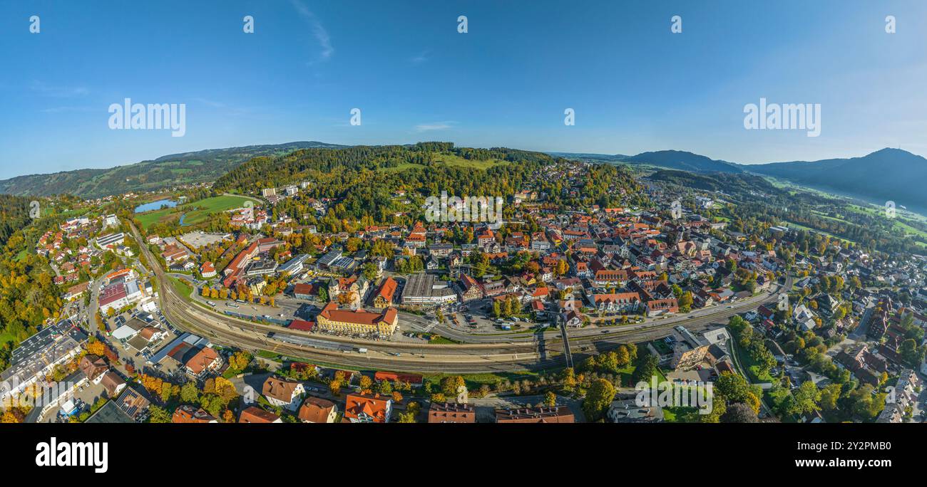 Aerial view of Immenstadt on Iller in the Nagelfluhkette Nature Park in ...