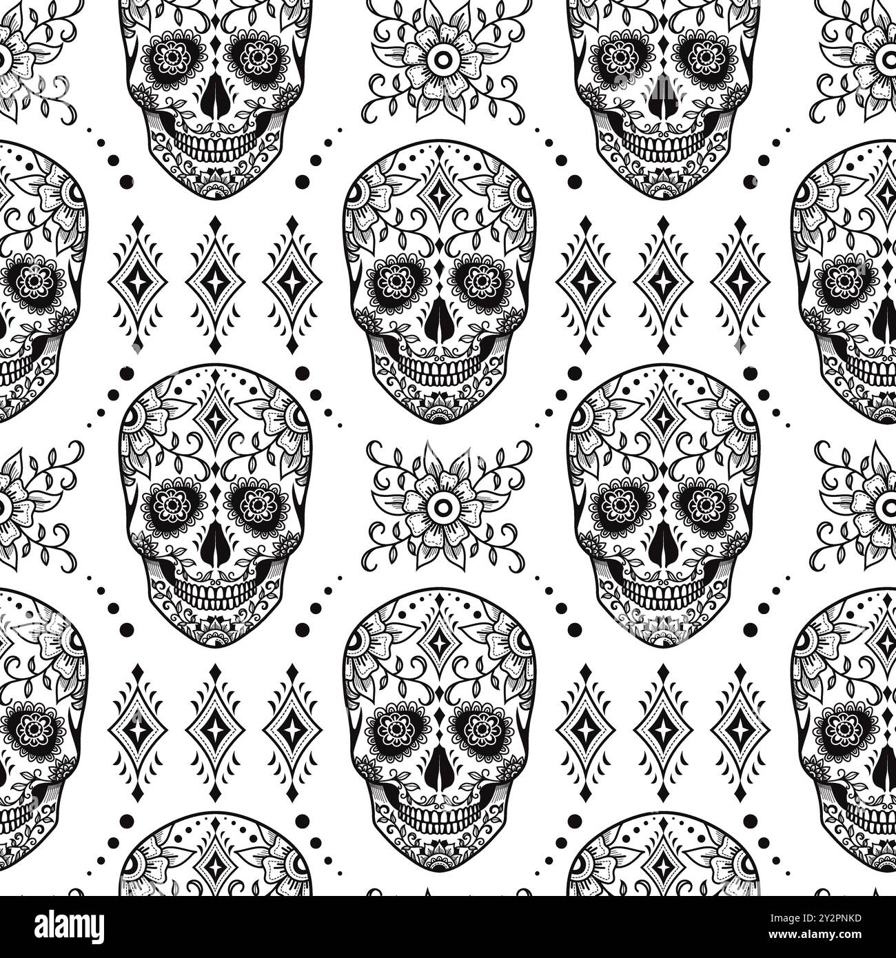 Mexican sugar skull vector seamless pattern, Halloween candy skulls ...