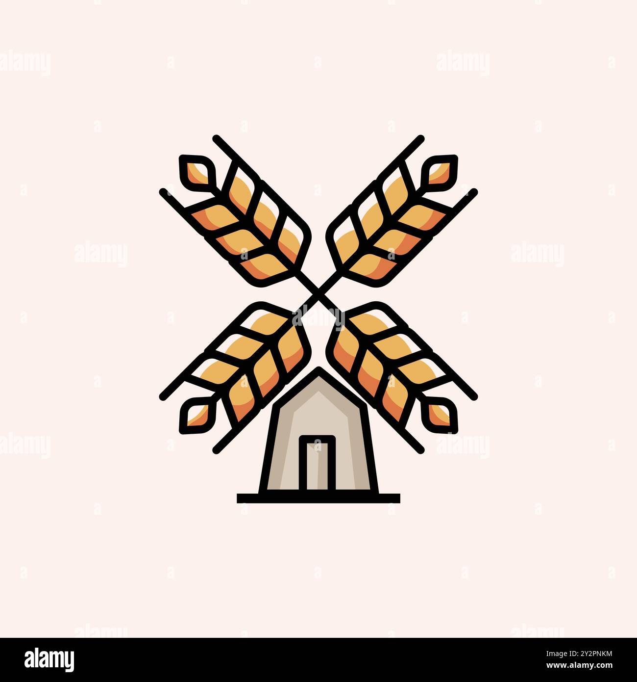 Windmill linear style vector with sweeps as a wheat ears, mill with ...