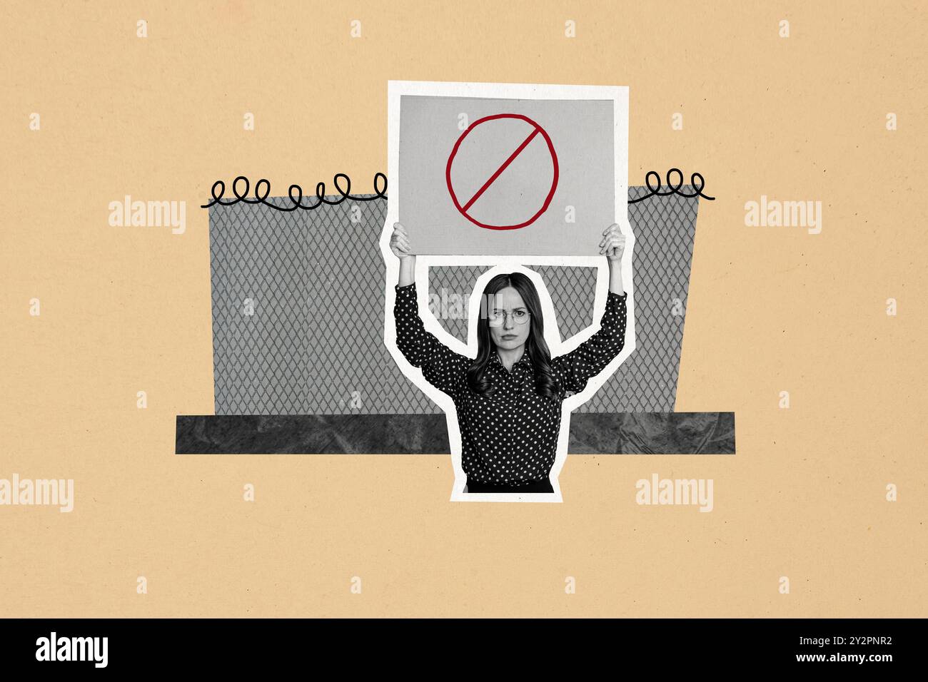 Composite photo collage of dissatisfied girl hold poster sign ...