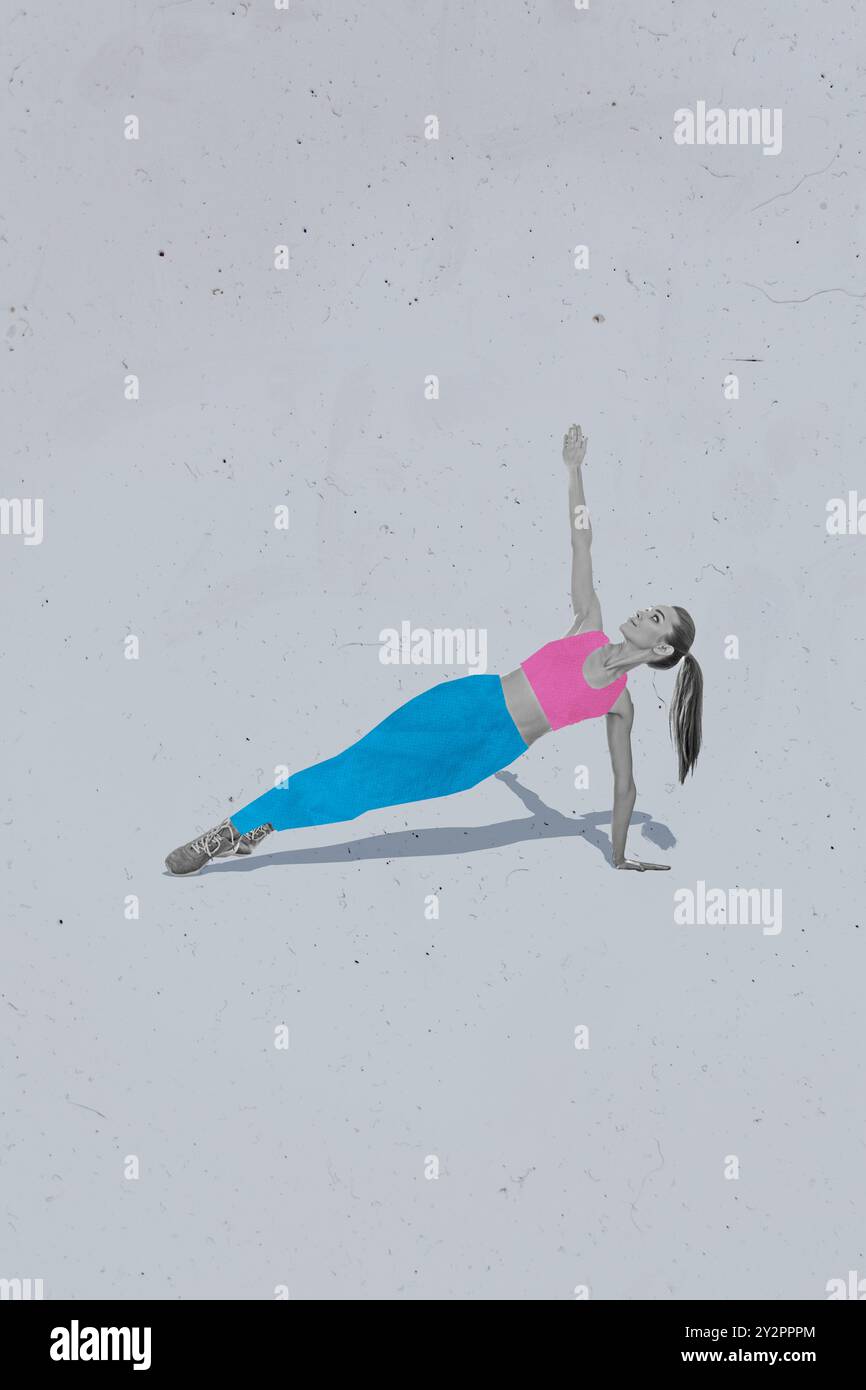 Collage image artwork of charming beautiful woman doing physical ...