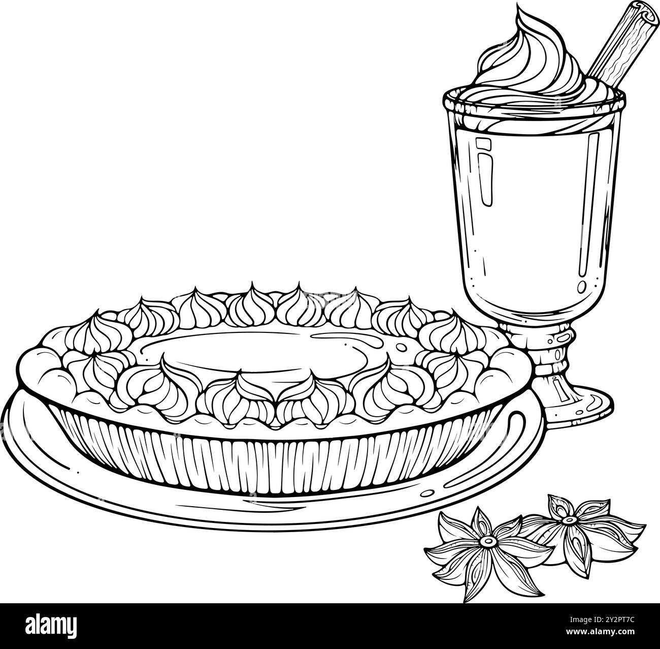 Pie and cappuccino with whipped cream line art Stock Vector Image & Art ...