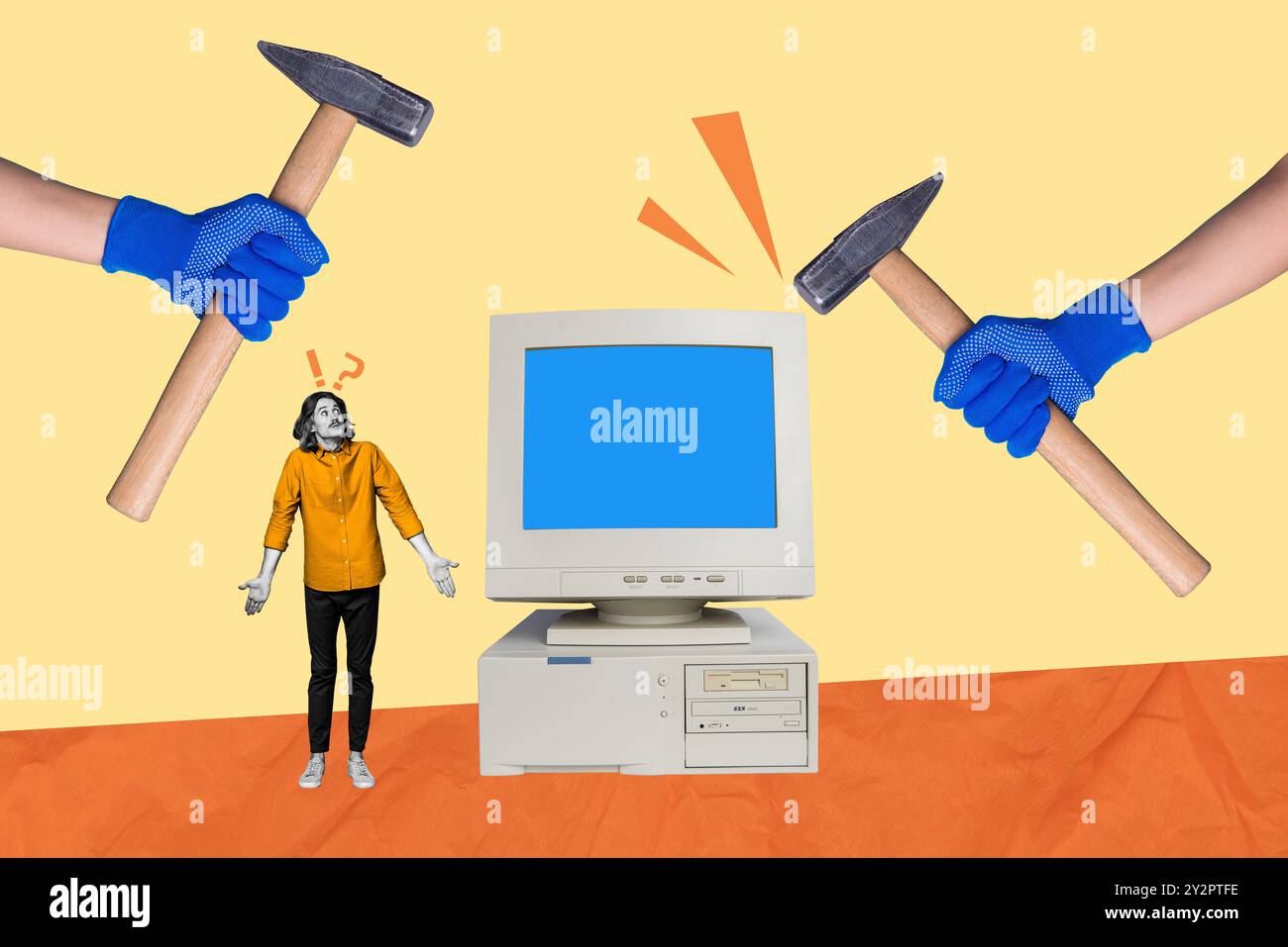 Trend artwork composite sketch image 3D collage of young man confused ...